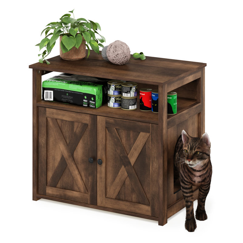 Tucker Murphy Pet™ Peli Farmhouse Cat Litter Cabinet Storage With 2 Doors, Rustic Brown | Wayfair